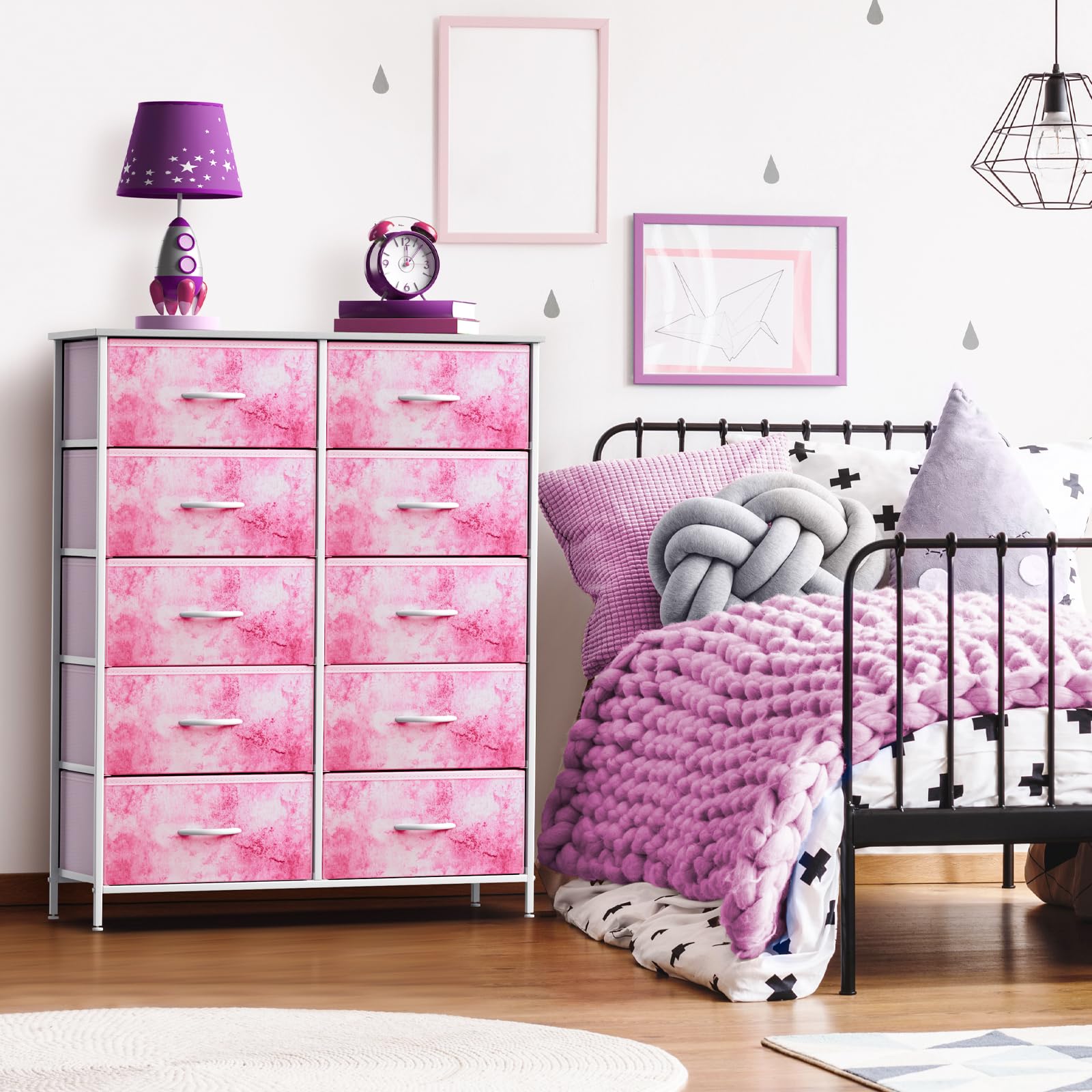 Sorbus Kids Dresser with 10 Drawers - Storage Unit Organizer Chest for Clothes - Bedroom, Kids Room, Nursery, & Closet - Steel Frame, Wood Top & Handles, and Easy Pull Fabric Bins