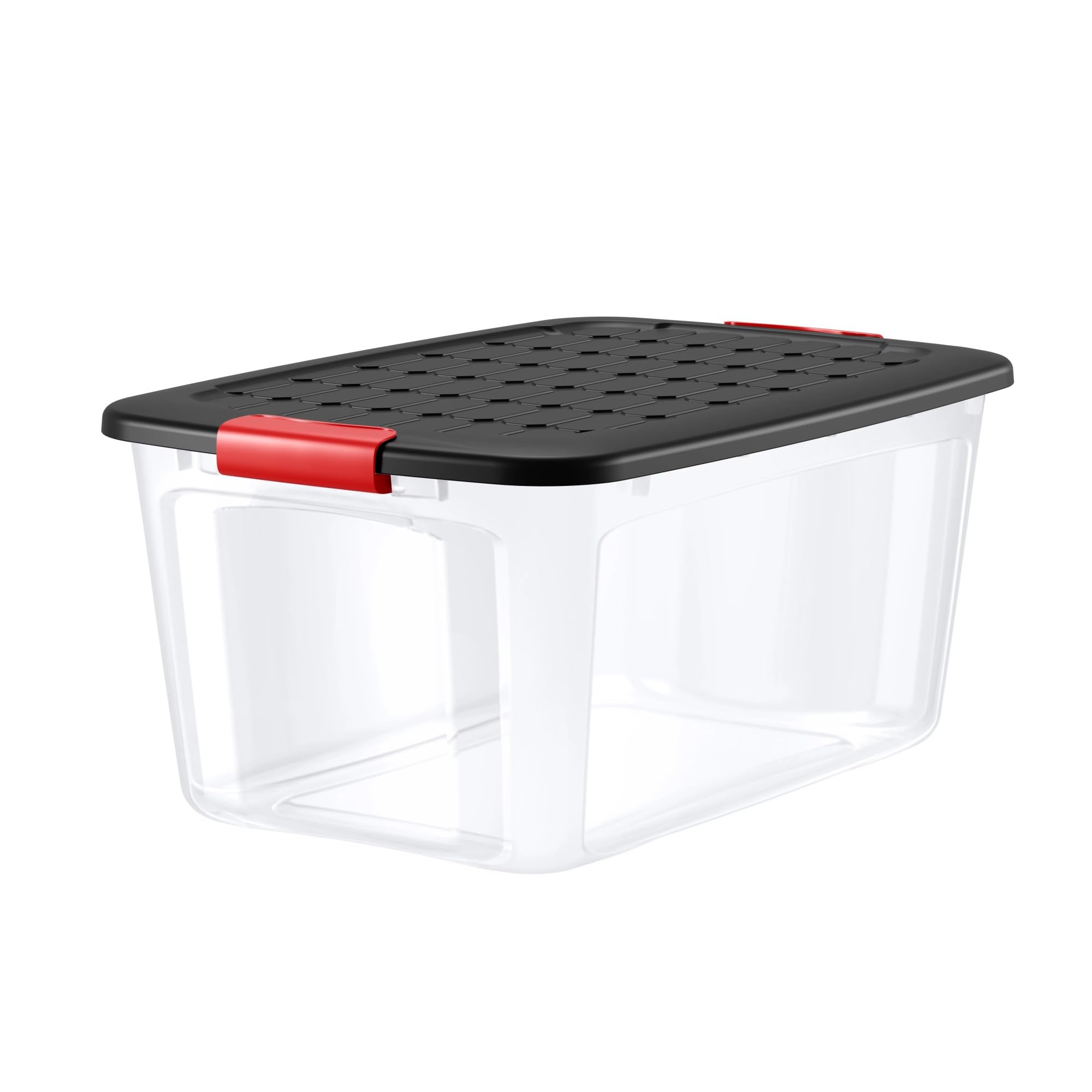 TamsOi 56 Quart Clear Plastic Red Latches Black Lid Tote Set of 6