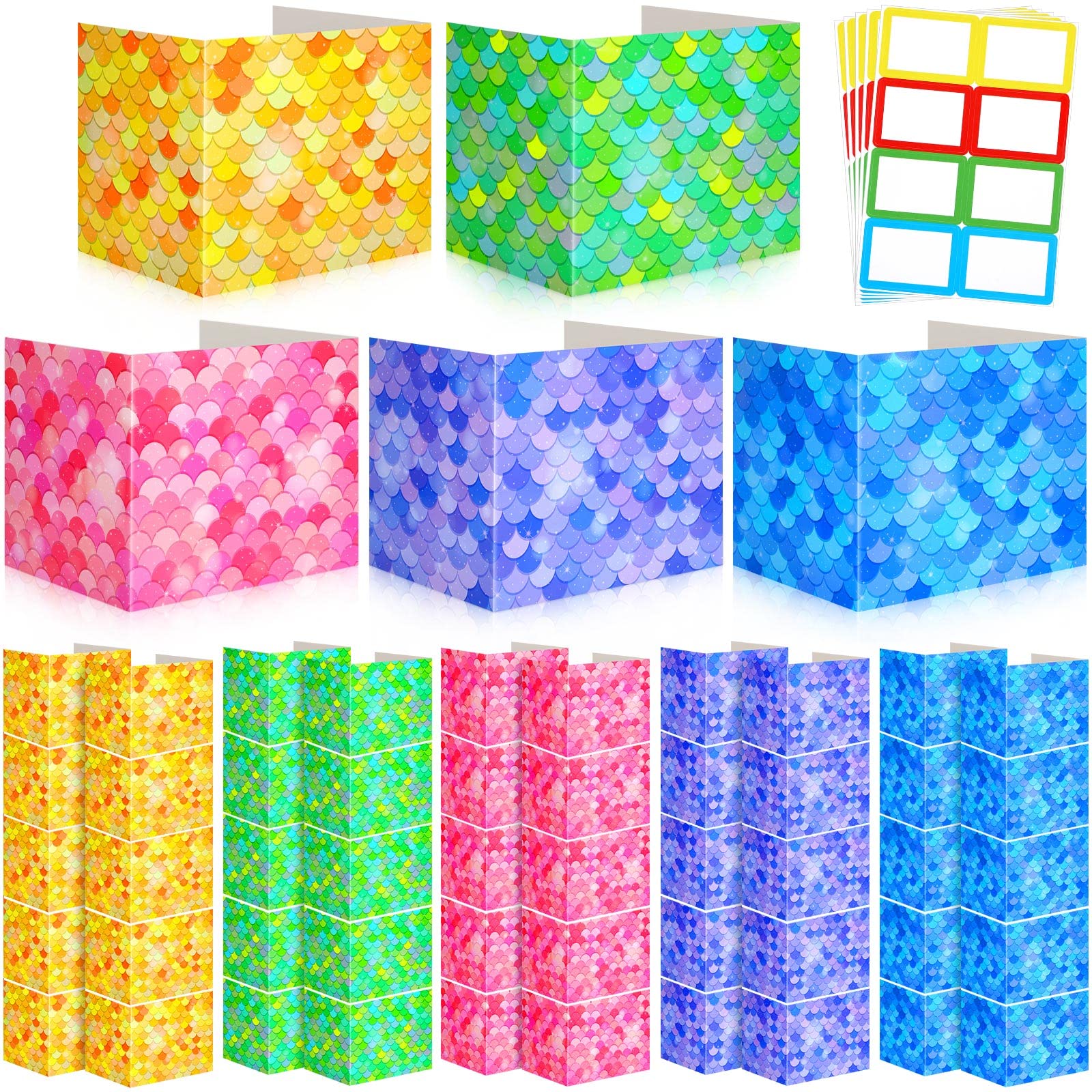 Seajan 50 Pieces Privacy Boards for Student Desk Dividers Privacy Folders Classroom School Privacy Cardboard Board with 50 Pieces Label, Reduce Distractions Keep Eyes from Wandering (Mermaid Style)