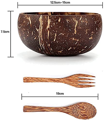 SUYOOULIN Coconut Bowls, Spoon and Fork Sets, Perfect for Smoothie Bowls, Acai Bowls, Buddha Bowls. Wooden Bowl Set Made From Coconut Shells, Dessert Bowls for Family, 6 Sets