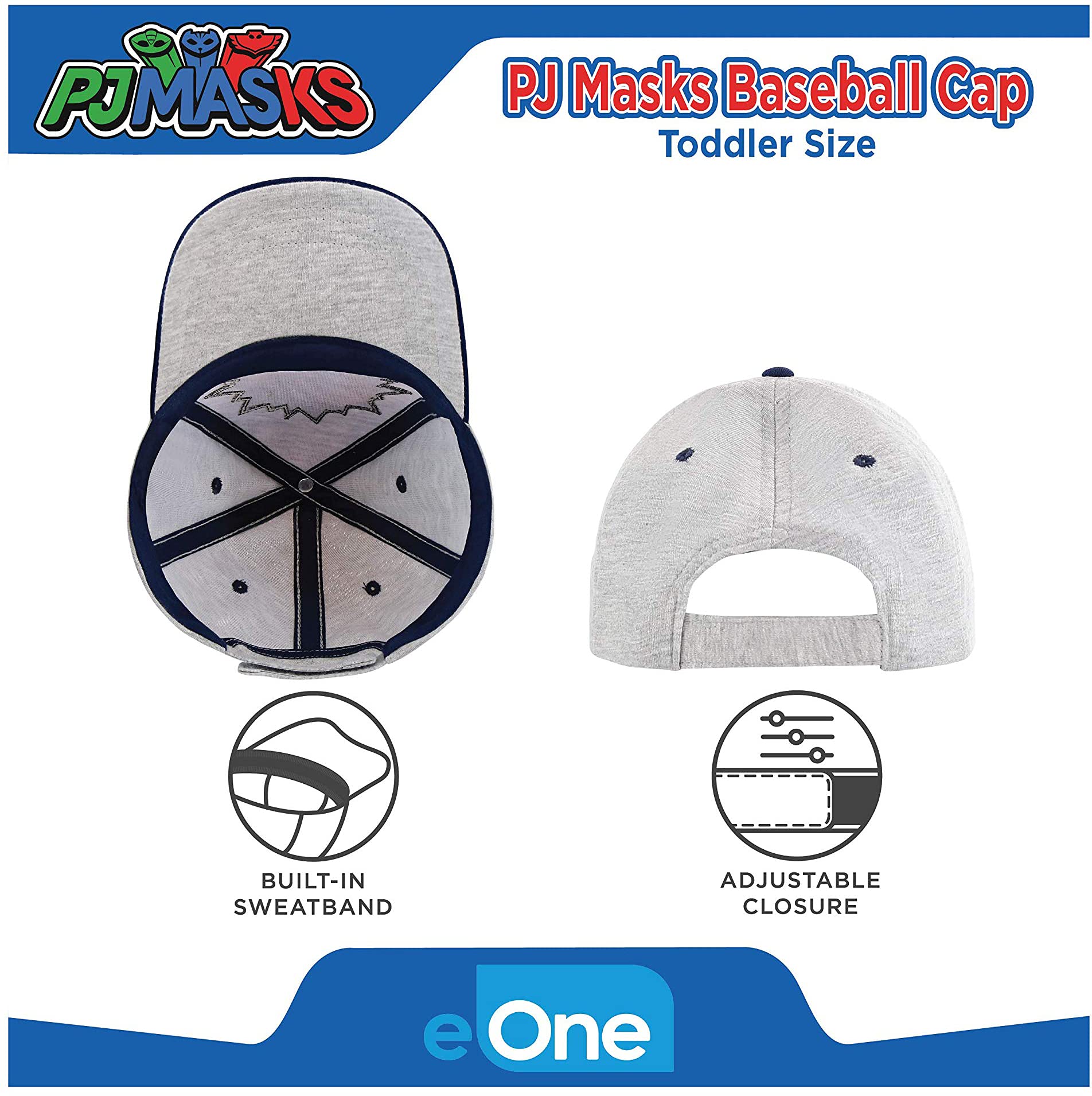 PJ Masks boys Toddler Hat for Boy’s Ages 2-7, Pj Masks Kids Baseball Cap, Gray, 4-7 Years US