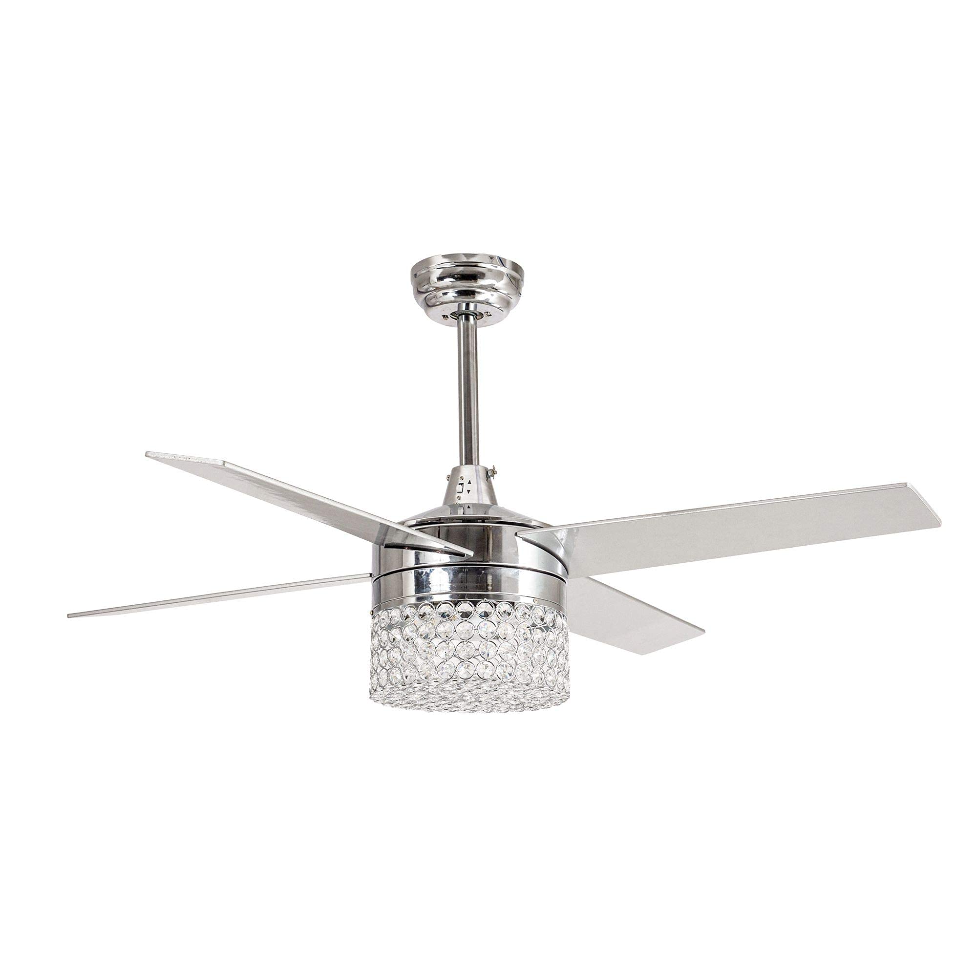 Parrot Uncle Ceiling Fans with Lights and Remote Modern Bedroom Ceiling Fan with Light Crystal Chandelier Ceiling Fans with LED Light, 48 Inch, Chrome