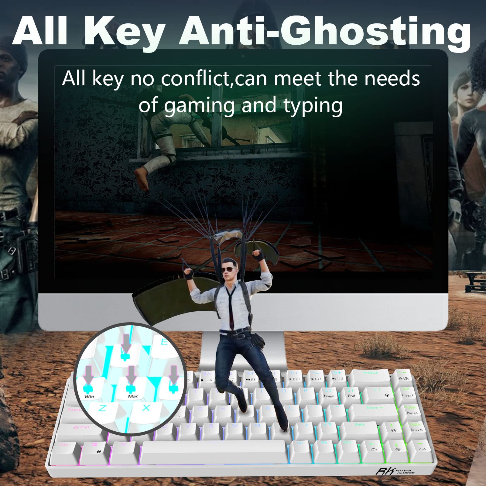RK ROYAL KLUDGE RK68 (RK855) Wired 65% Mechanical Keyboard, RGB Backlit Ultra-Compact 60% Layout 68 Keys Gaming Keyboard, Hot Swappable Keyboard with Stand-Alone Arrow/Control Keys, Brown Switch White