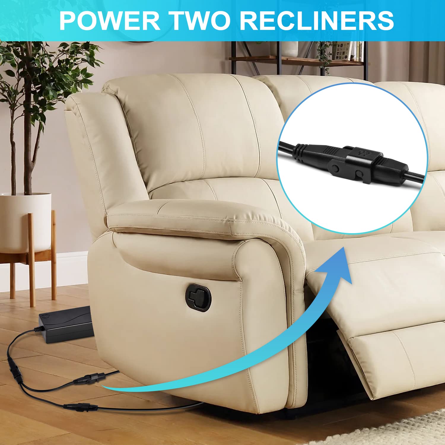 Sopito 2 Pin Splitter Lead Y Cable for Lift Chair or Power Recliner-Powers 2 Recliner Motors, Compatible for Okin Limoss Lazboy Pride Catnapper Recliner