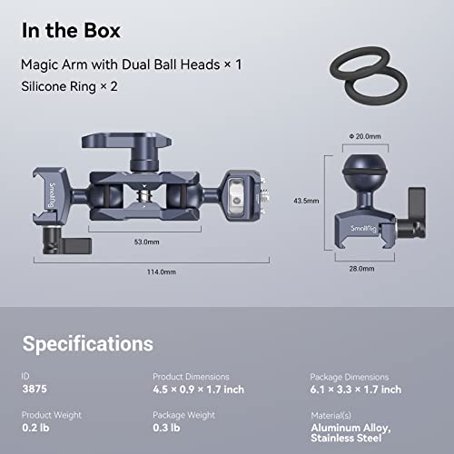 SmallRig Articulating Magic Arm with NATO Clamp and 1/4"-20 Screw (with Retractable Pins), 360 Degree Rotation, Max Load of 12 Ib Magic Arm for Field Monitor, Camera and Lights 3875