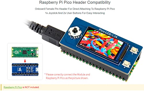 waveshare for Raspberry Pi Pico, 1.14" LCD Display Module, 240×135 Pixels IPS Screen 65K RGB Colors, ST7789 Driver 4-Wire SPI Interface with Buttons for Easy Interacting