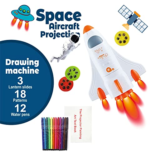 Space Rocket Drawing Projector for Kids, Trace and Draw Projector for 3 4 5 6 7 8 Year Olds Girls Boys, Drawing Projector with Painting Stencils,for Kids Educational Learning Toys for Kid 5-7