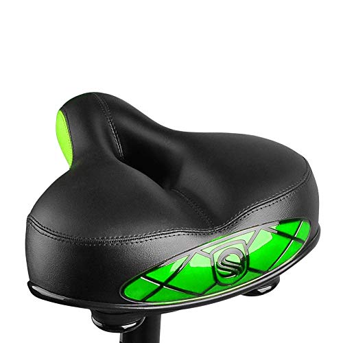 Oversized Bike Seat,Comfortable Univeral Replacement Bicycle Saddle- Giant Reflective Strap/Waterproof Breathable Leather/Extra Padded Memory Foam for Men/Women