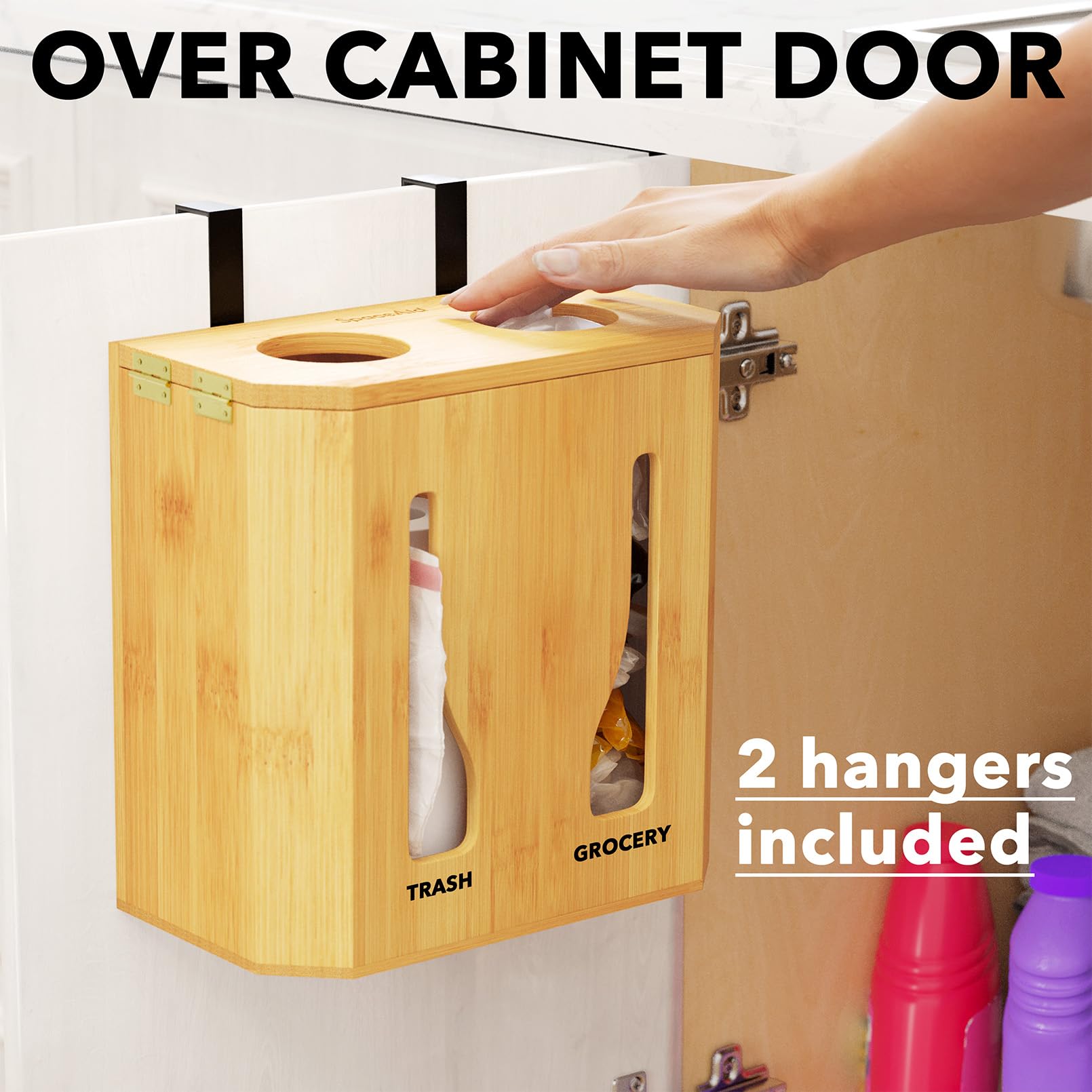SpaceAid Grocery Bag Holder & Trash Bag Dispenser, Bamboo 2 in 1 Garbage Bag Roll Holders Organizer for Plastic Bags, Under Sink Organizers and Storage for Kitchen Organization (Bamboo)