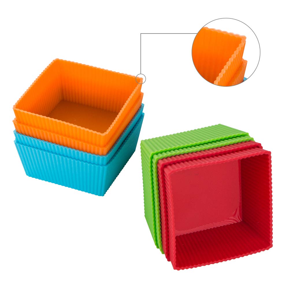 Webake 3.5 Inch Jumbo Baking Cups Reusable Silicone Square Cupcake Liners Non-stick Muffin Brownie Cake Mold (Pack of 8)