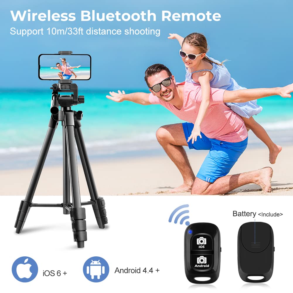 UBeesize 54'' Camera Tripod, Phone Tripod for iPhone with Bag, Travel Tripod Stand with Remote Compatible with iPhone 15/14/13/12/11, Android Phones, Cameras, DSLR and Gopro