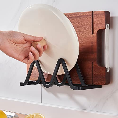 SEYFI Kitchen Shelves,Space Aluminum Pot Lid Organizer, Wall-Mounted Pot Lid Holder, Kitchen 2 Layer Pot Lid Stand, Portable Pots and Pans Rack, Multifunction/Black