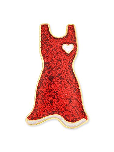 PinMart Heart Disease Awareness Enamel Lapel Pin – Gold Plated Glitter Red Dress Pin – Support Heart Health – Jewelry Brooch Pin with Secure Clutch Back