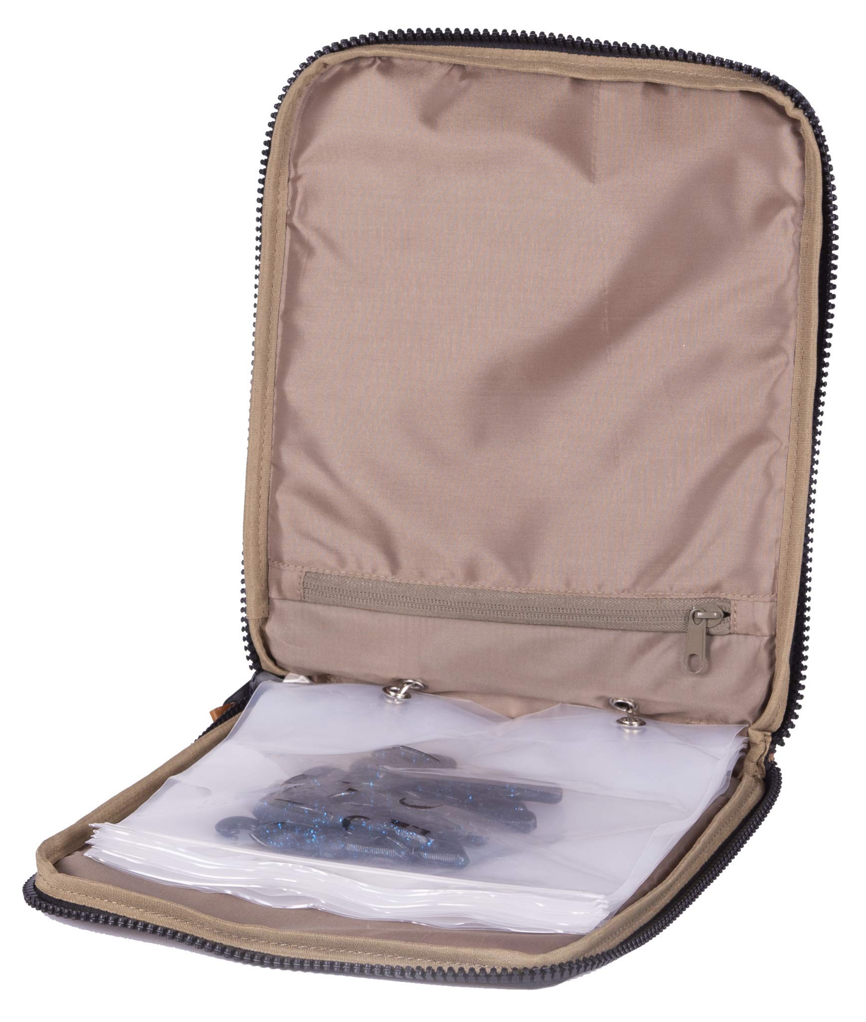 Plano Guide Series Worm Wrap, Brown 1680 Denier Fabric, Premium Tackle Storage for Soft Plastics, Fishing Bait Binder Organization with 8 Included Bait Bags