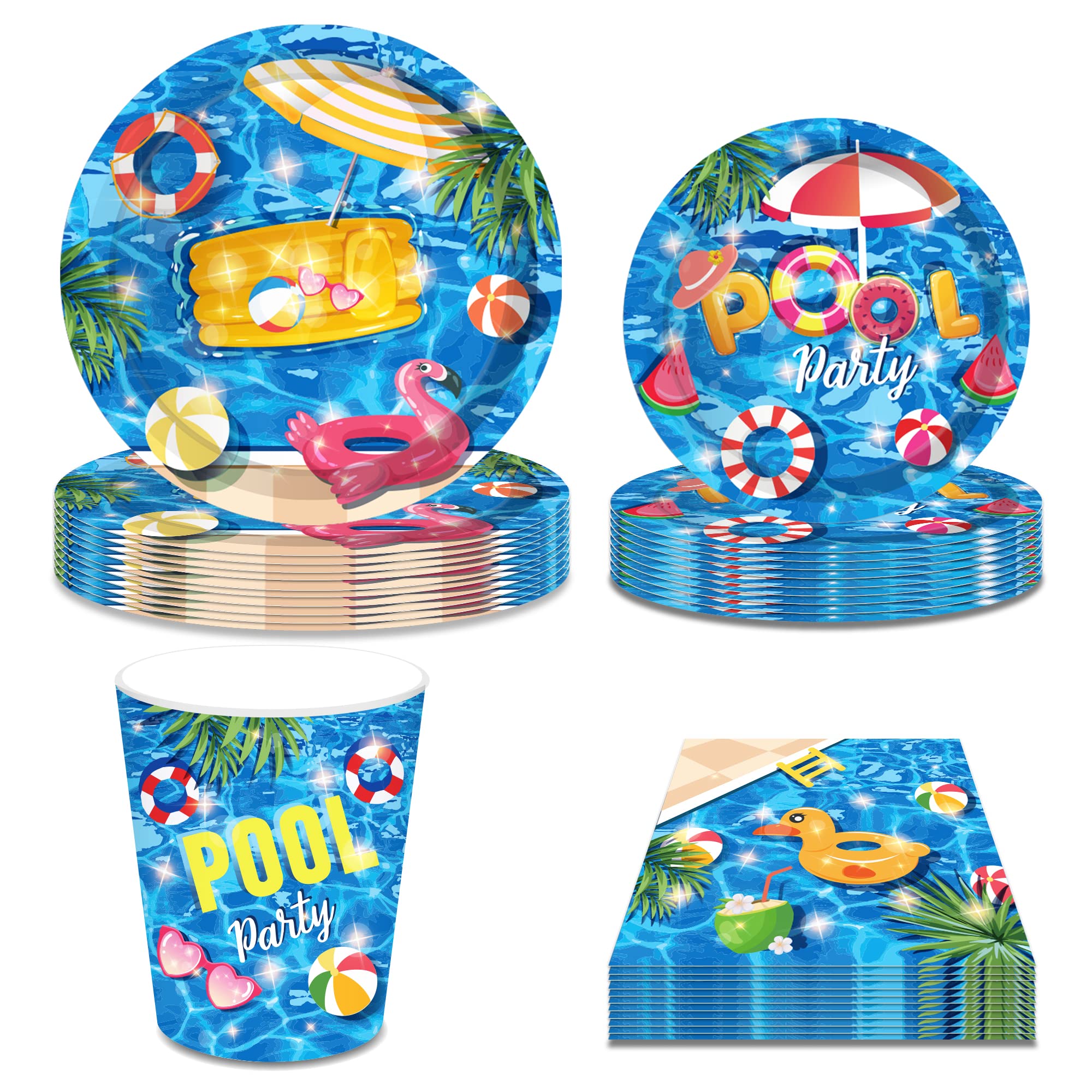 Pool Party Decorations,Summer Party Decorations,Beach Party Decorations Include Pool Party Plate,Dessert Plates,Cups,Napkins (16 Guests)