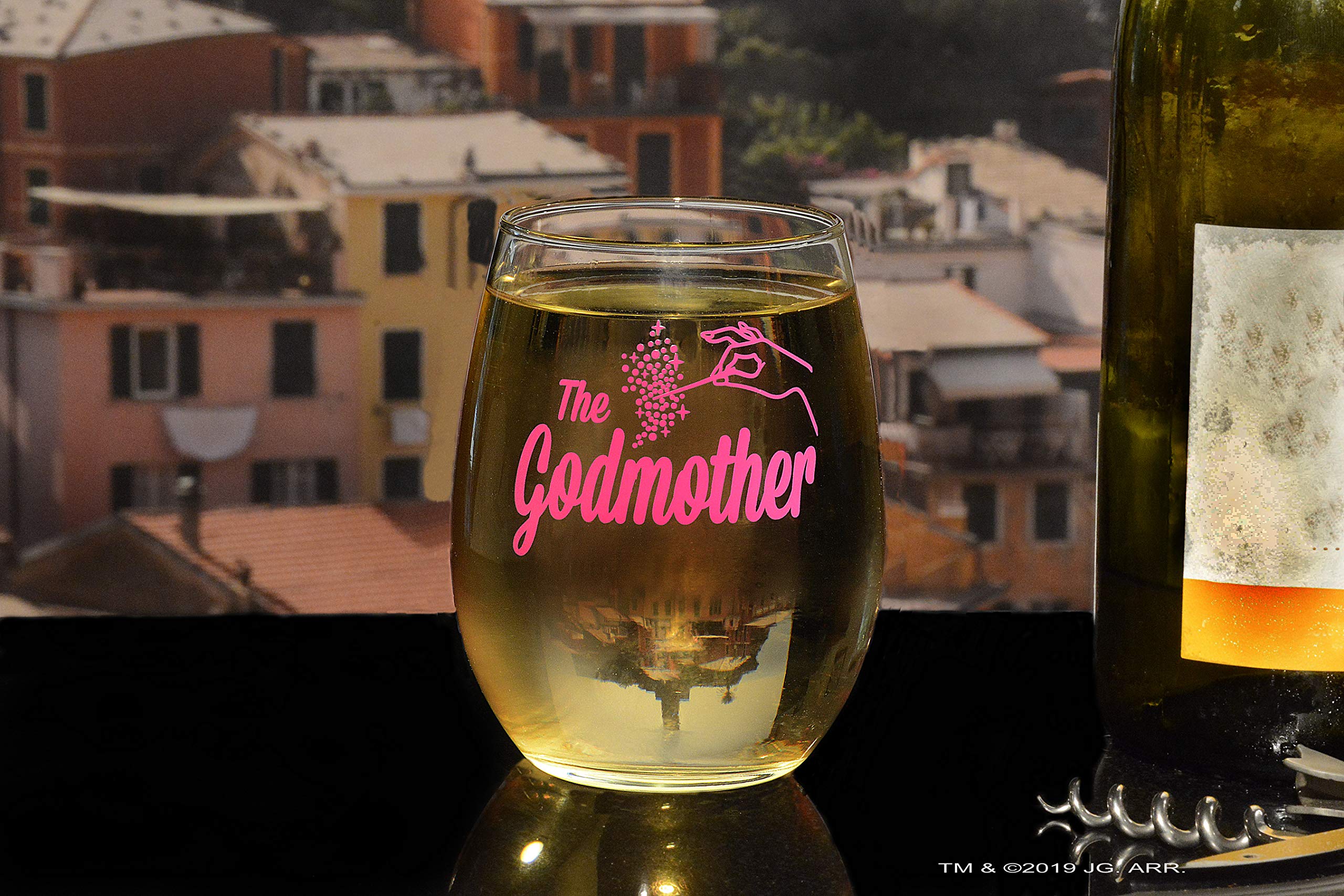 The Godmother Printed Stemless Wine Glass - Premium Quality, Handcrafted Glassware, 15 oz., Collectible Gift Item for Godparents, Birthdays, & Special Occasions
