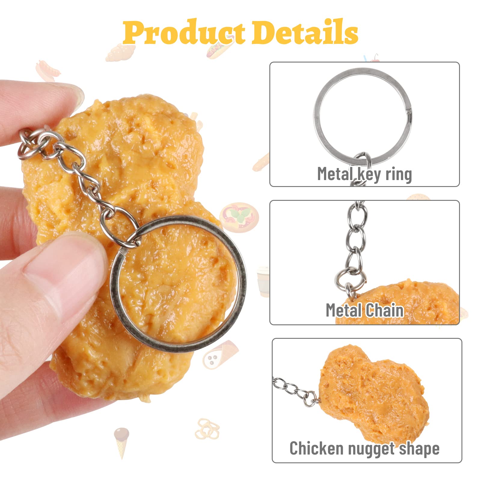 OYANIMO 2 Pcs Fried Chicken Nuggets Keyring Realistic Imitation Food Keychain Creative Keyring Prank Gifts Handbag Purse Car Pendant
