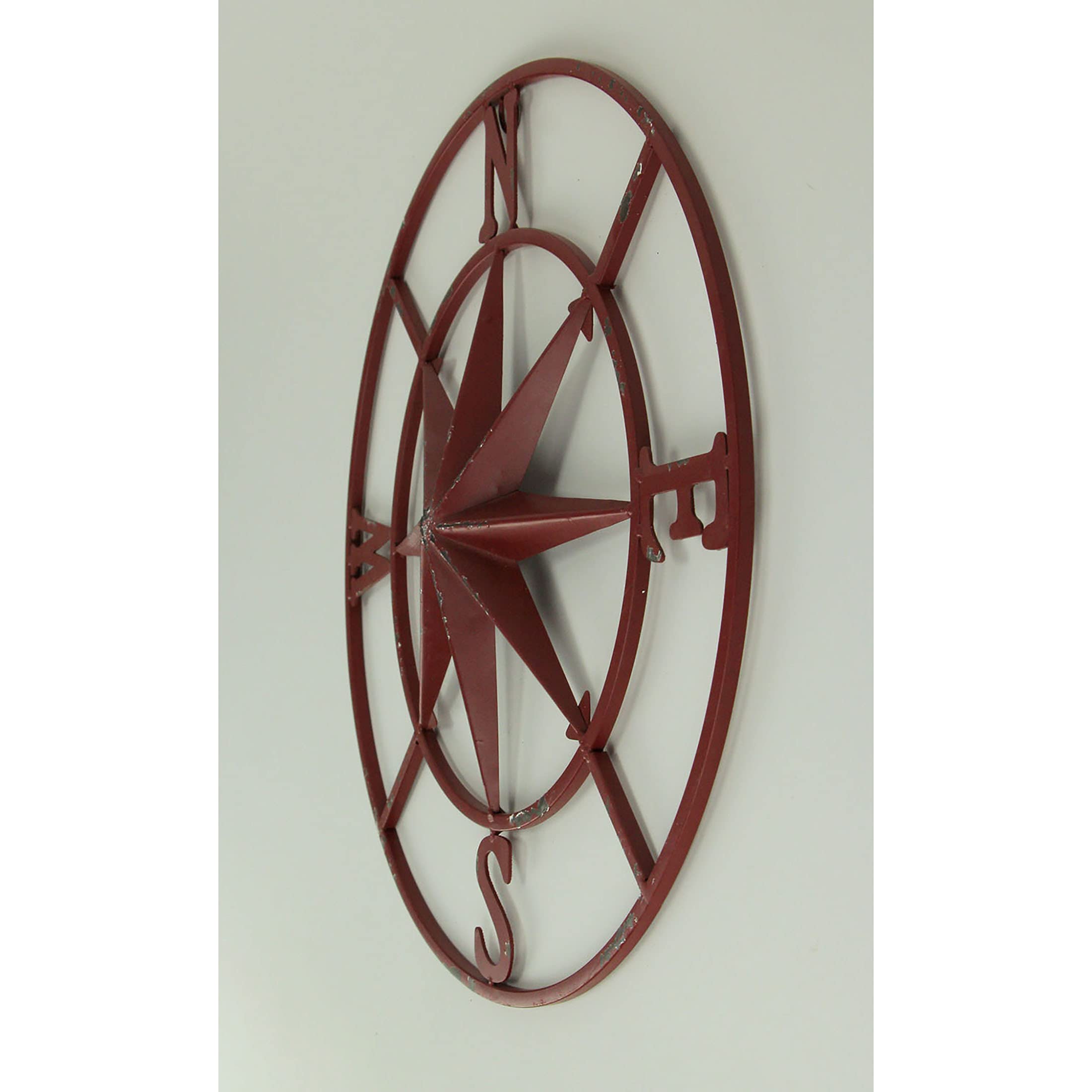 PD Home & Garden Distressed Metal Nautical Compass Rose Indoor/Outdoor Wall Hanging - Red