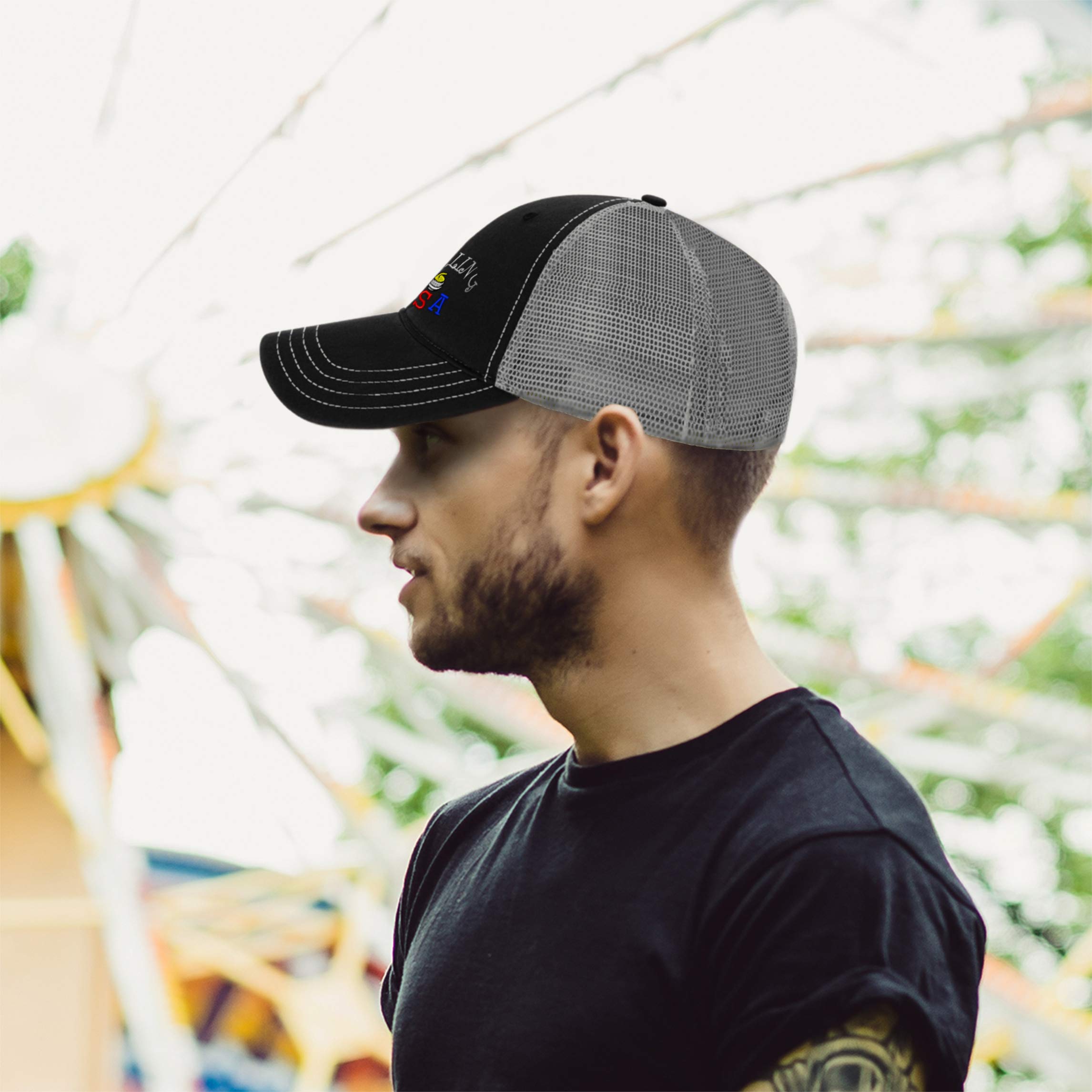 Richardson Trucker Mesh Hat Curling USA B Embroidery Cotton Dad Hats for Men & Women Snapback Black Charcoal