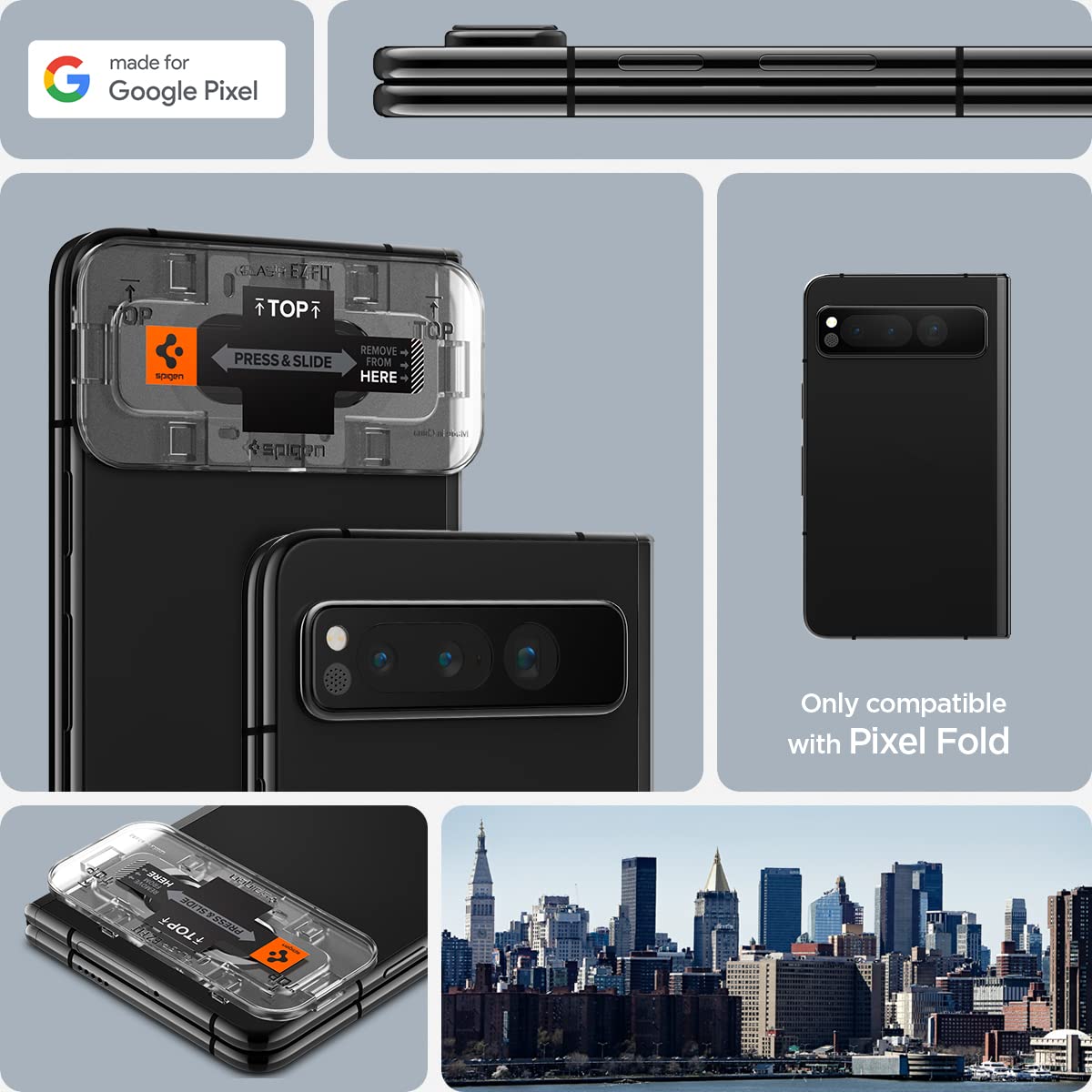 Spigen Camera Lens Screen Protector [GlasTR EZ FIT Optik] designed for Pixel Fold - Black [2 Pack]