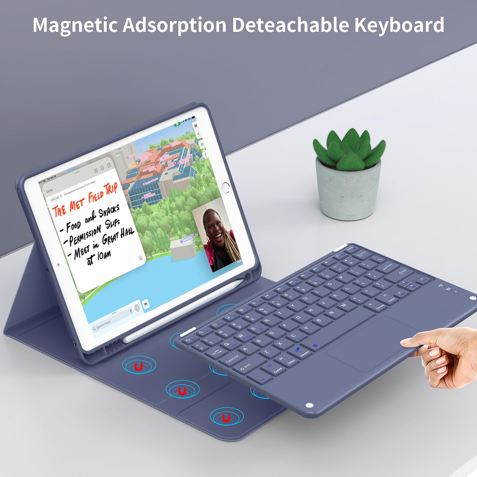 PDGSHMB Keyboard Case for iPad 9th 2021 / iPad 8th 2020 / iPad 7th Generation 2019 Case with Pencil Holder/Touchpad-Magnetically Detachable Bluetooth Keyboard Smart Cover for iPad 10.2 Inch, (Purple)
