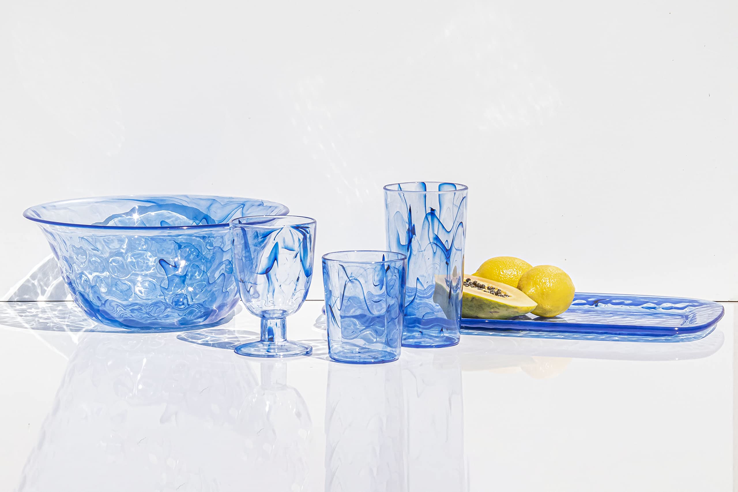 TarHong Aegean Swirl Premium Acrylic Drinkware Goblet/Wine Glass, 14 Ounce, Blue Swirl, Set of 6