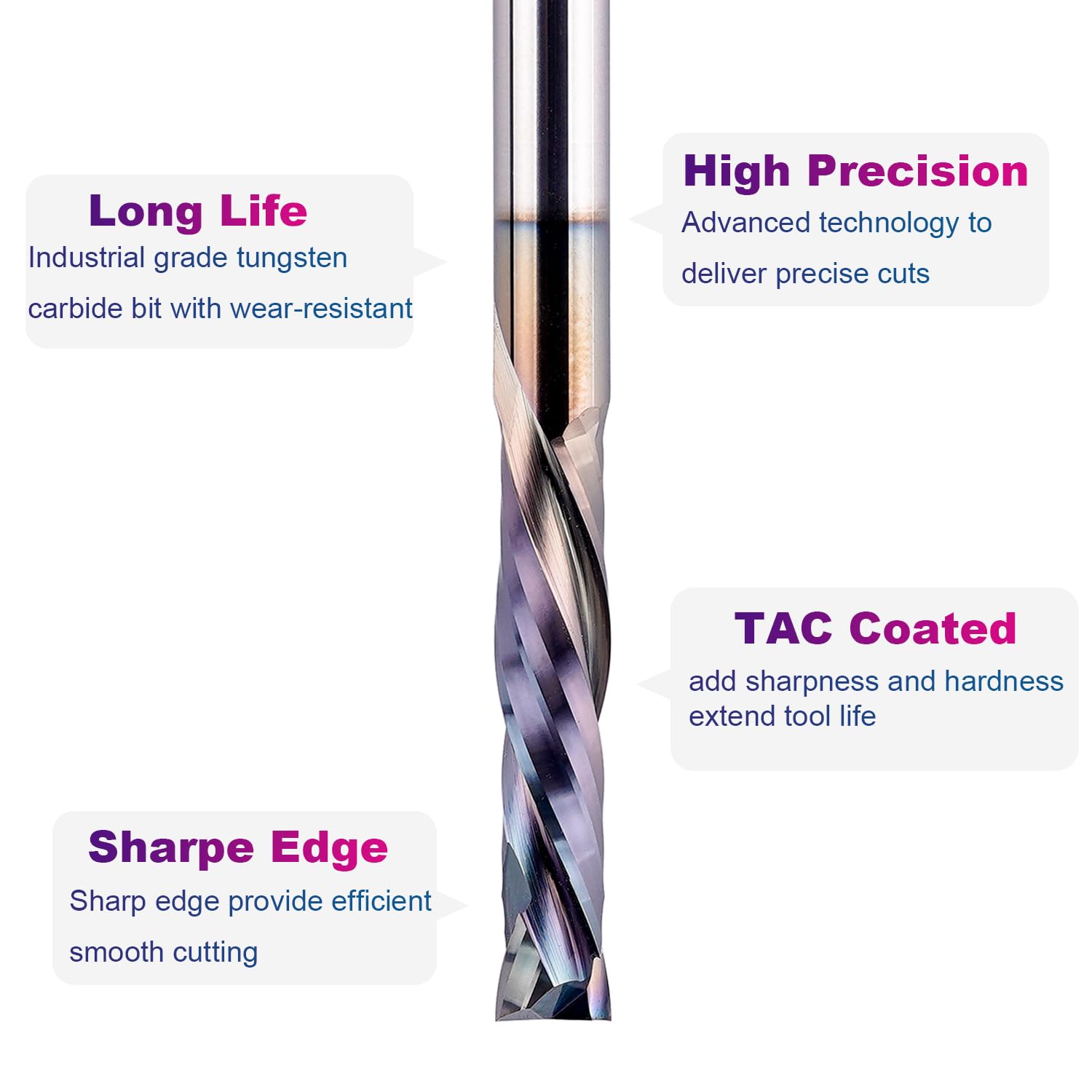 SpeTool UP&Down Compression Bit 1/4" Shank,1-1/4Inch Cutting Length 3 Inch OVL,Carbide Spiral Router Bits CNC End Mill with TAC Extra Long Life Coating for Wood Carving