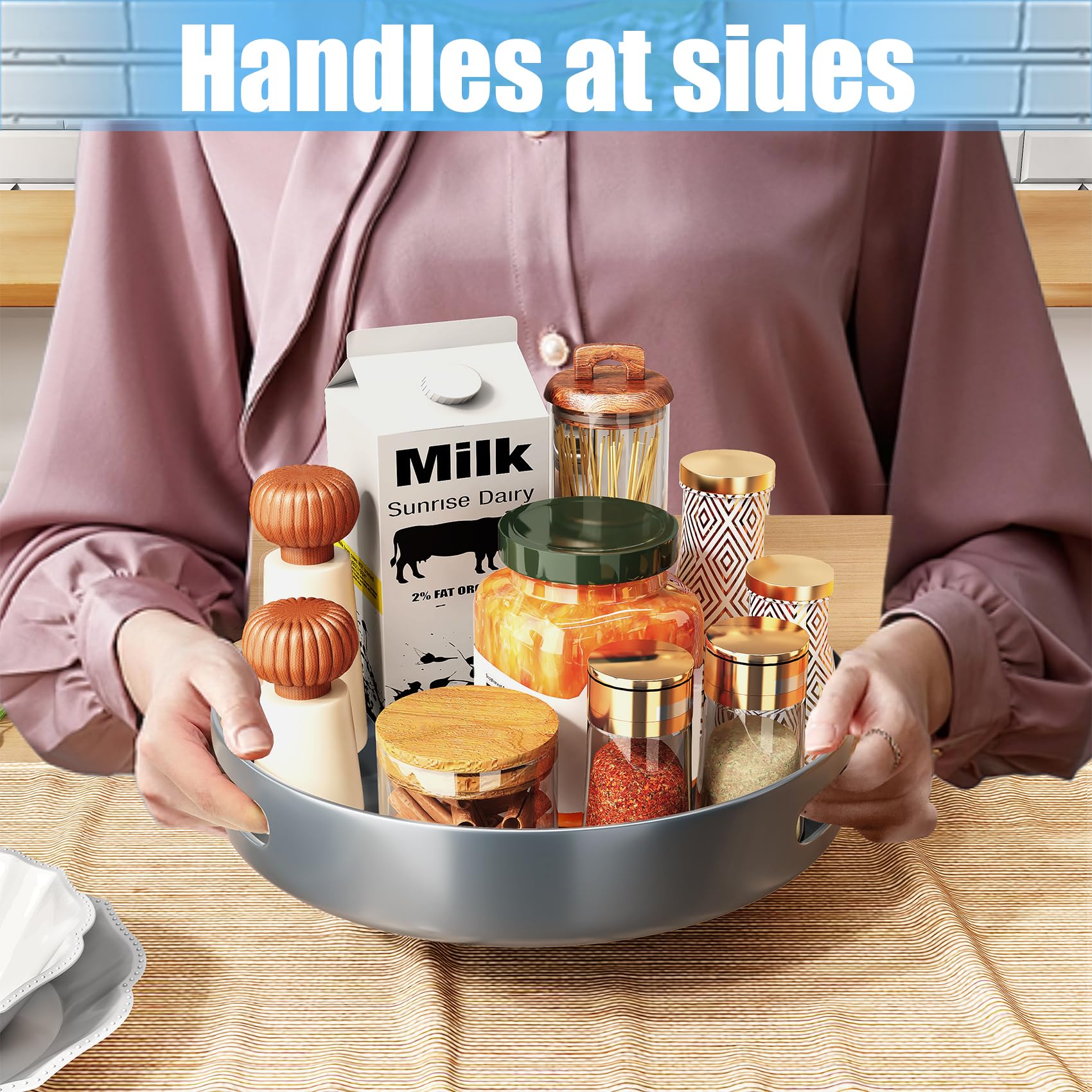 SNTD Lazy Susan Turntable Organizer Metal Steel Rotating Spice Rack for Cabinet Pantry Kitchen Countertop Refrigerator Cupboard (9 inches-Black 9'')