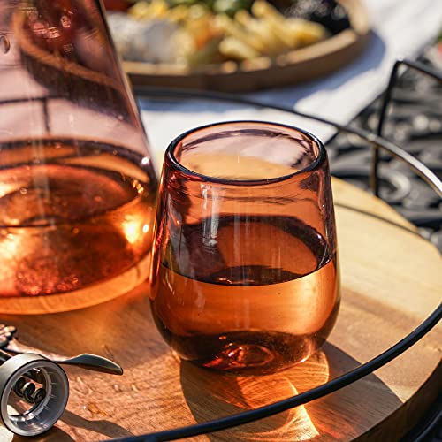 Segunda Vida Rosado Stemless Wine Glasses Set - Hand Blown Colorful Wine Glasses- Purple 100% Recycled Glassware Made in Mexico 13oz Set of 2