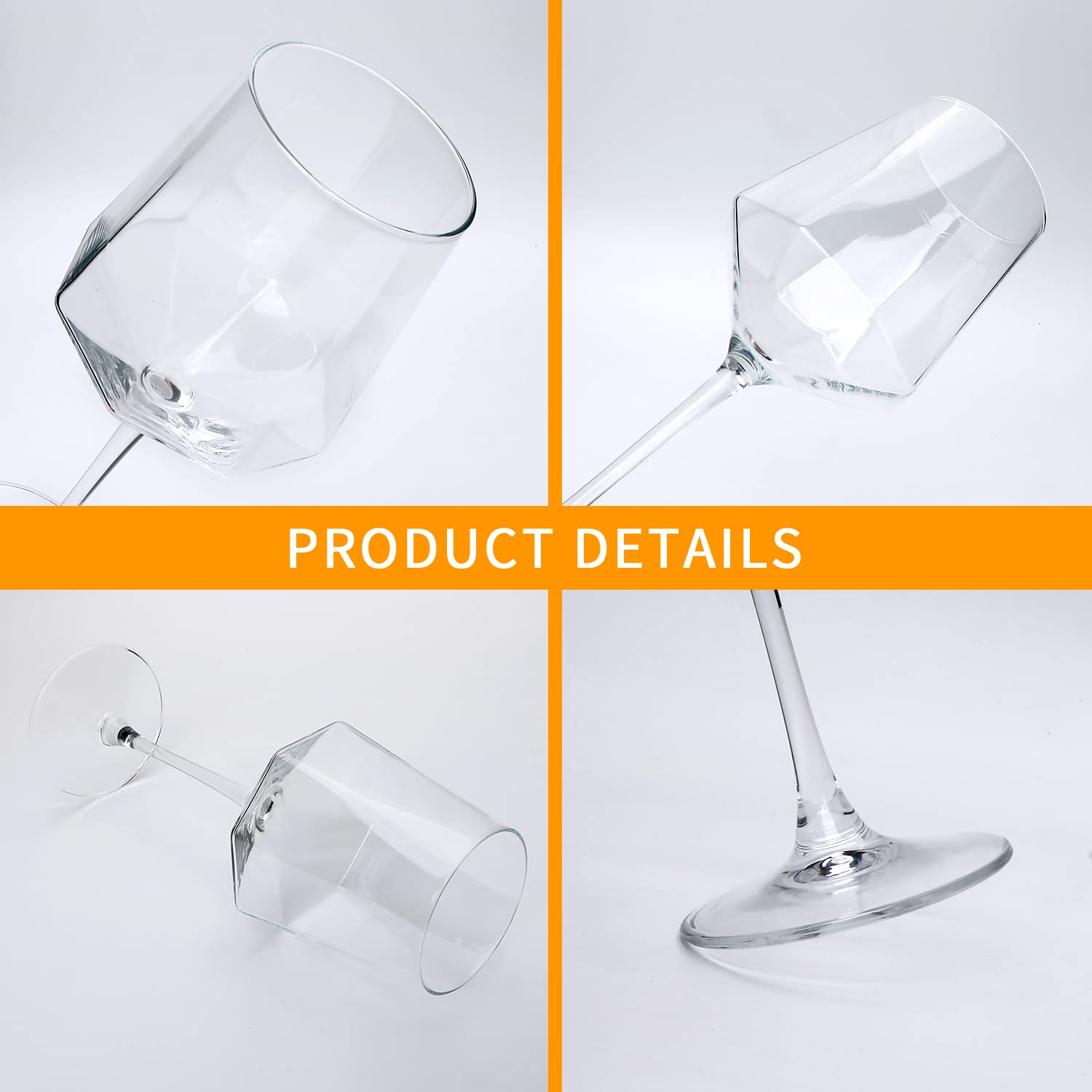 Ufrount Wine Glasses Set of 10,Clear Hexagon Shaped Wine Glass 15 Ounce,Red Wine Long Stem Glassware,Diamond Shaped Old Fashioned Stemware for Beverage,Home Bar