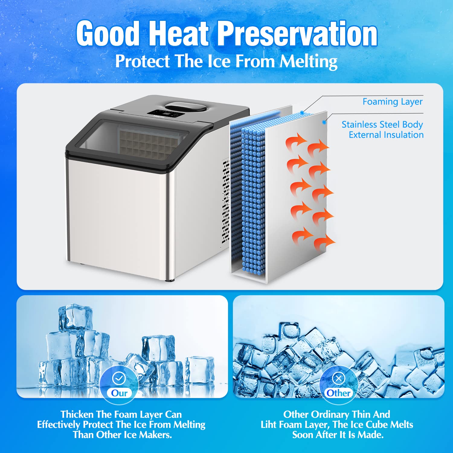 VECYS Large Countertop Ice Maker IC3001, Stainless Steel Commercial Cubic Ice Machine 67LBS Daily 36PCS Ice Ready in 13 Mins, Great for Activities