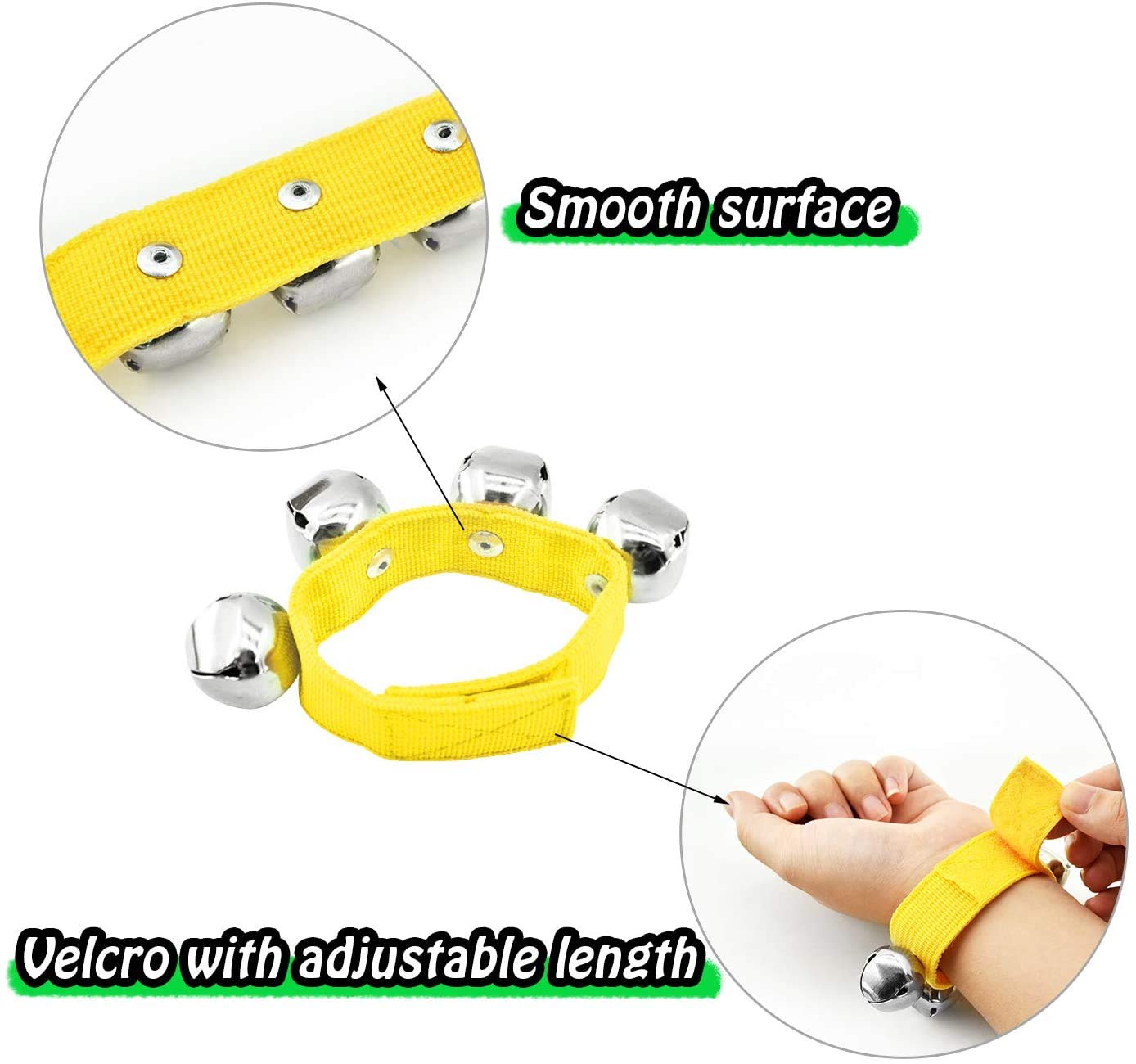 MUSICUBE 12 pcs 6 Colors Percussion Instruments, Wrist Bells Jingle Bells Musical Rhythm Toys Band Wrist Bells