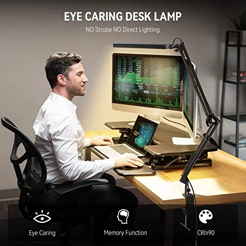 SKYLEO Desk Lamp for Home Office - 33" LED Desk Light - Touch Control - 5 Color Modes X 11 Brightness Levels - 1300ML(112 Pcs Lamp Beads) - Timmer & Memory Function - 12W Metal Clamp Lamp - Black