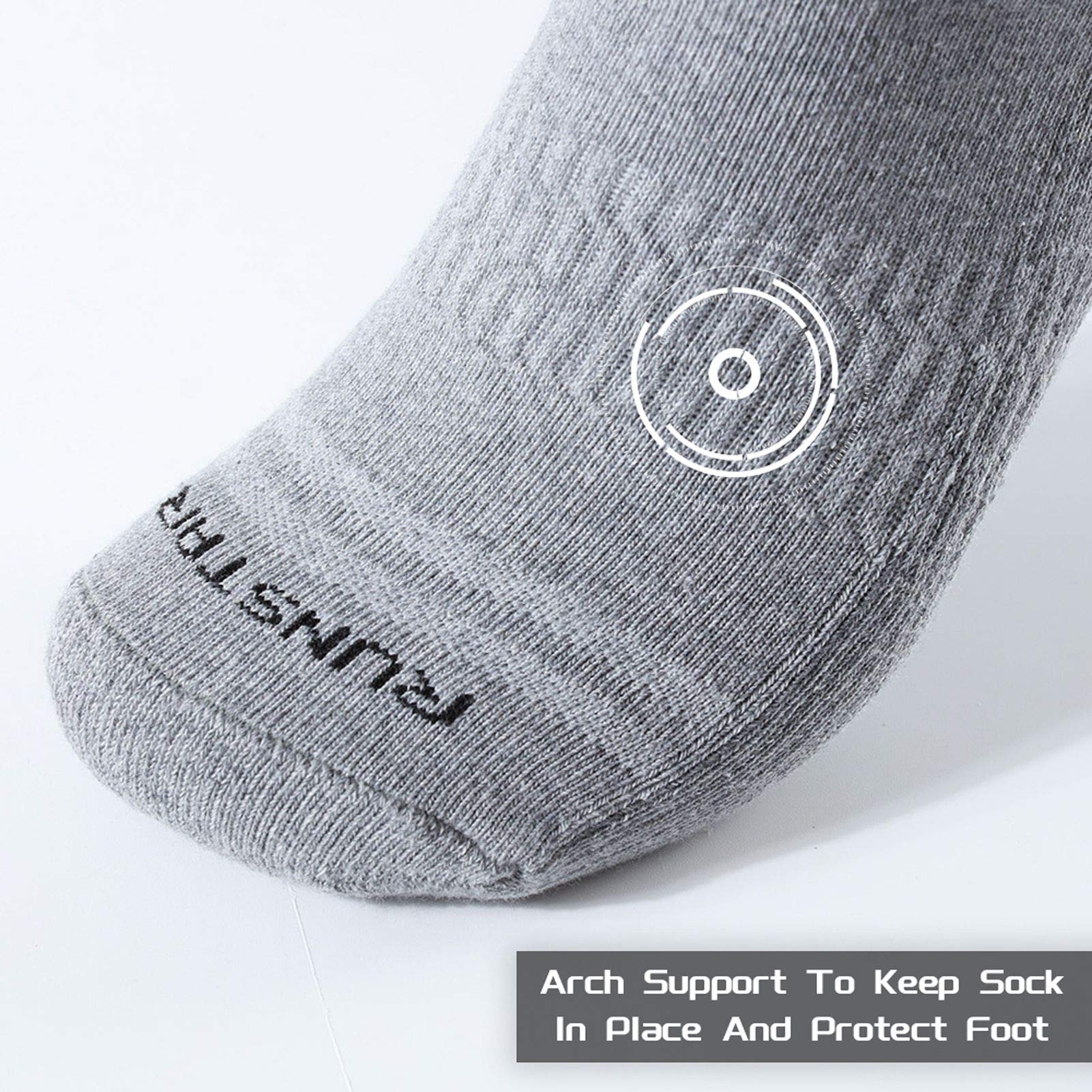 RSZ Men’s Cotton Moisture Wicking Control Breathable Performance Athletics Cushioned Crew Socks(DarkGray L)