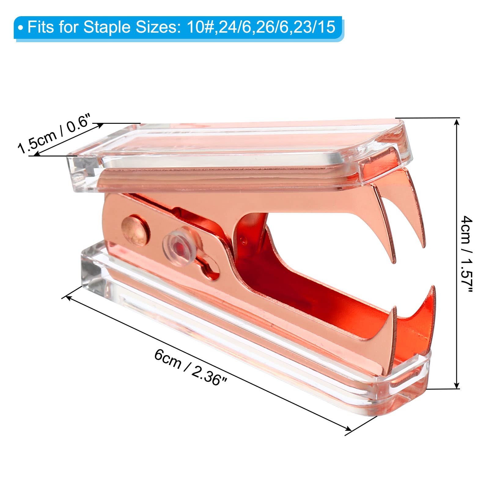 PATIKIL Acrylic Staple Remover, 2 Pack Portable Lockable Jaw Style Staple Puller Removal Tools with Plastic Box for Home Office Desktop, Rose Gold
