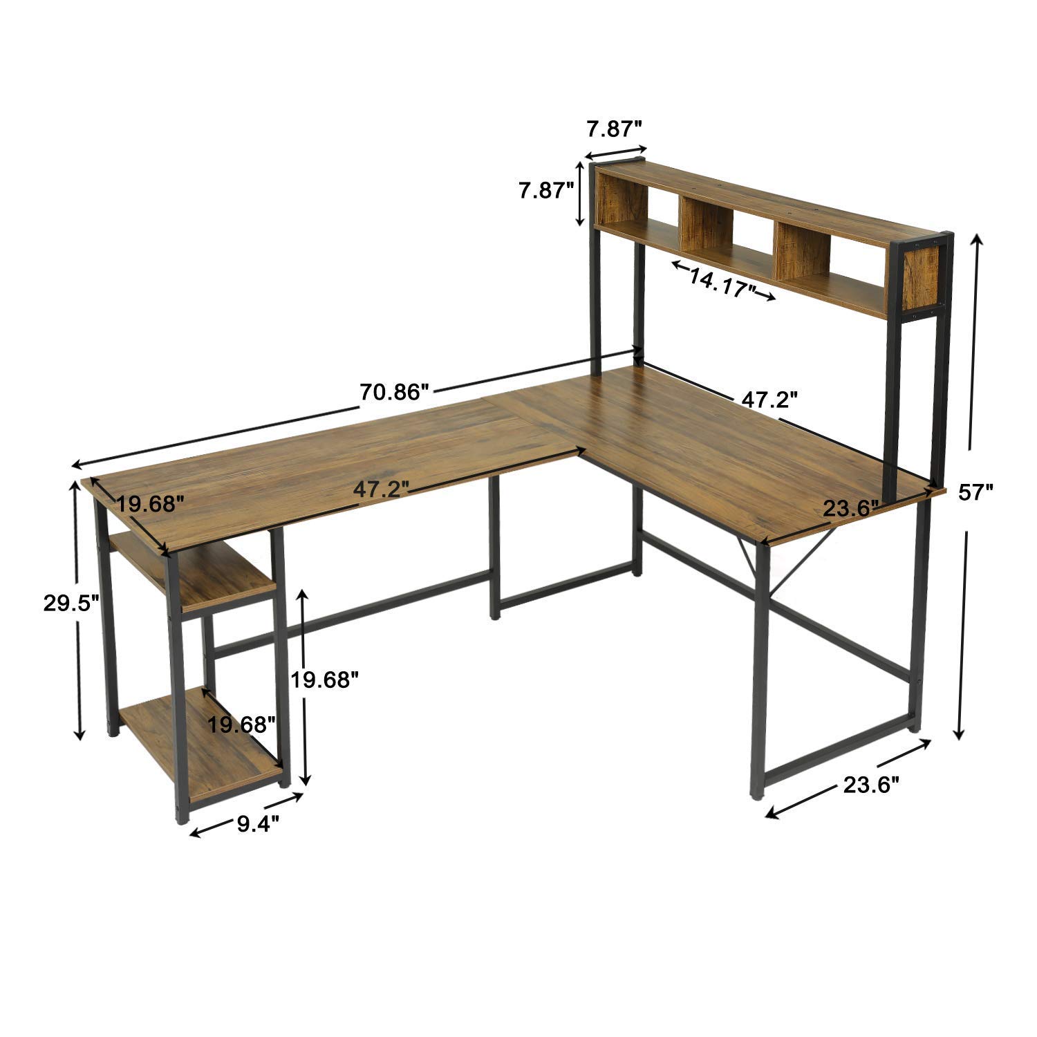 SEDETA L Shaped Desk, Reversible 94.5” Office Computer Desk, Computer Desk with Led Lights, Keyboard Tray and Storage Shelves for Home Office, Rustic Brown