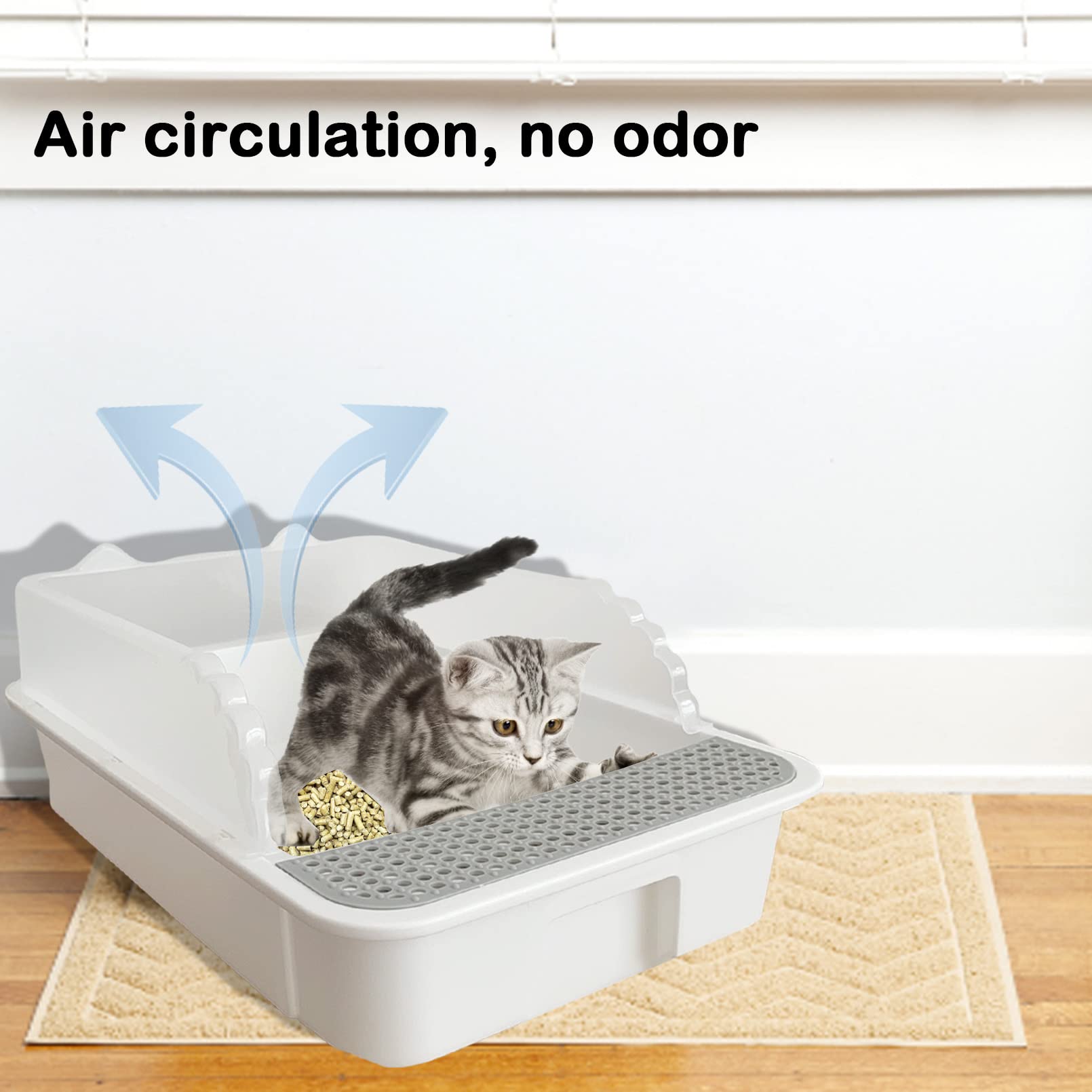 MUYG Open Cat Litter Box with High Side,Heightening Anti-Splashing Cats Litter Pan,Kitten Toilet with Litter Sifting Scoop,Semi-Enclosed Removable Kittens Litter for Boxes Easy to Clean No Odor