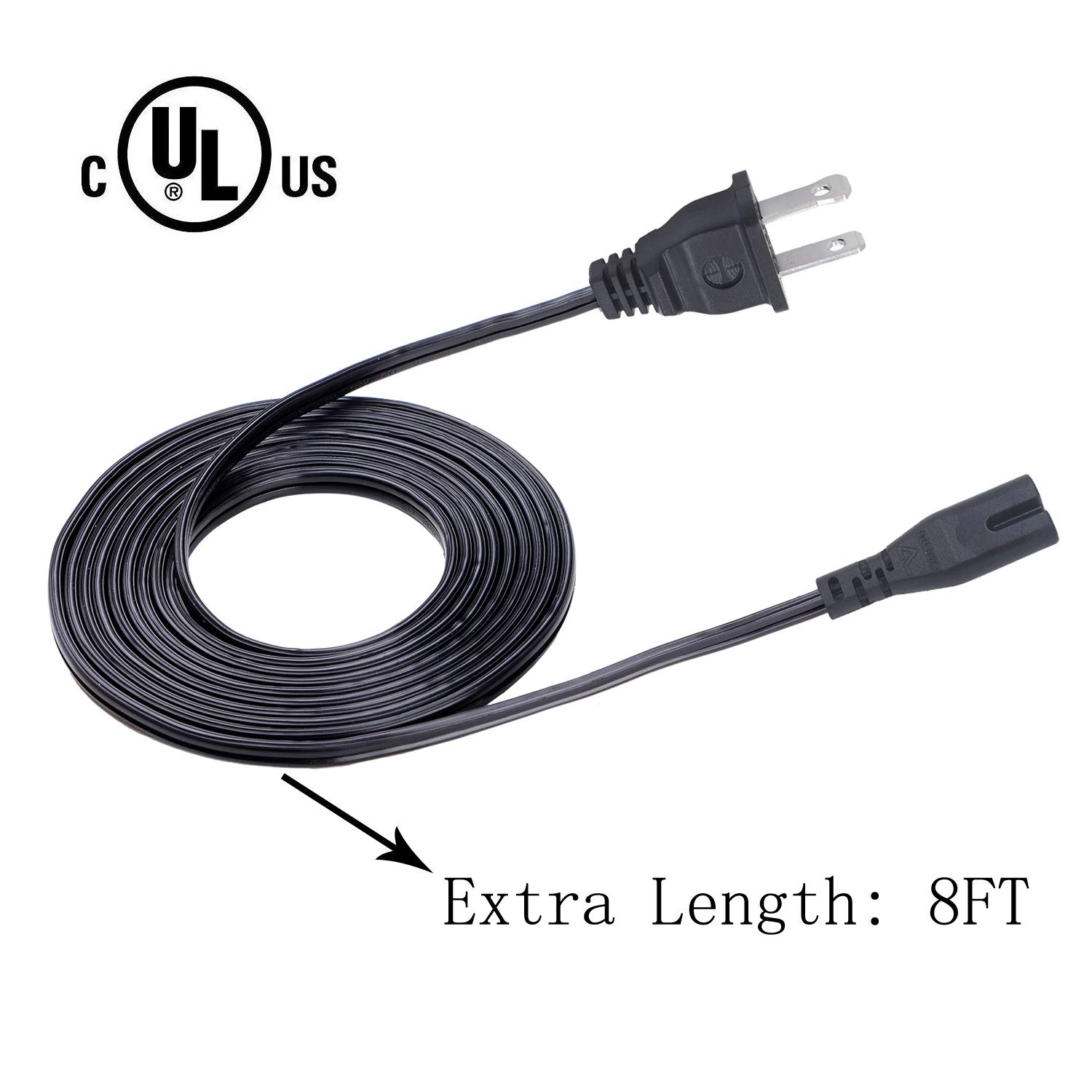 UL 2 Prong Power Cord Replacement for Electric Recliner Lift Chairs Liftchair Power Cord 8 Foot IEC C7 AC Extension Cable