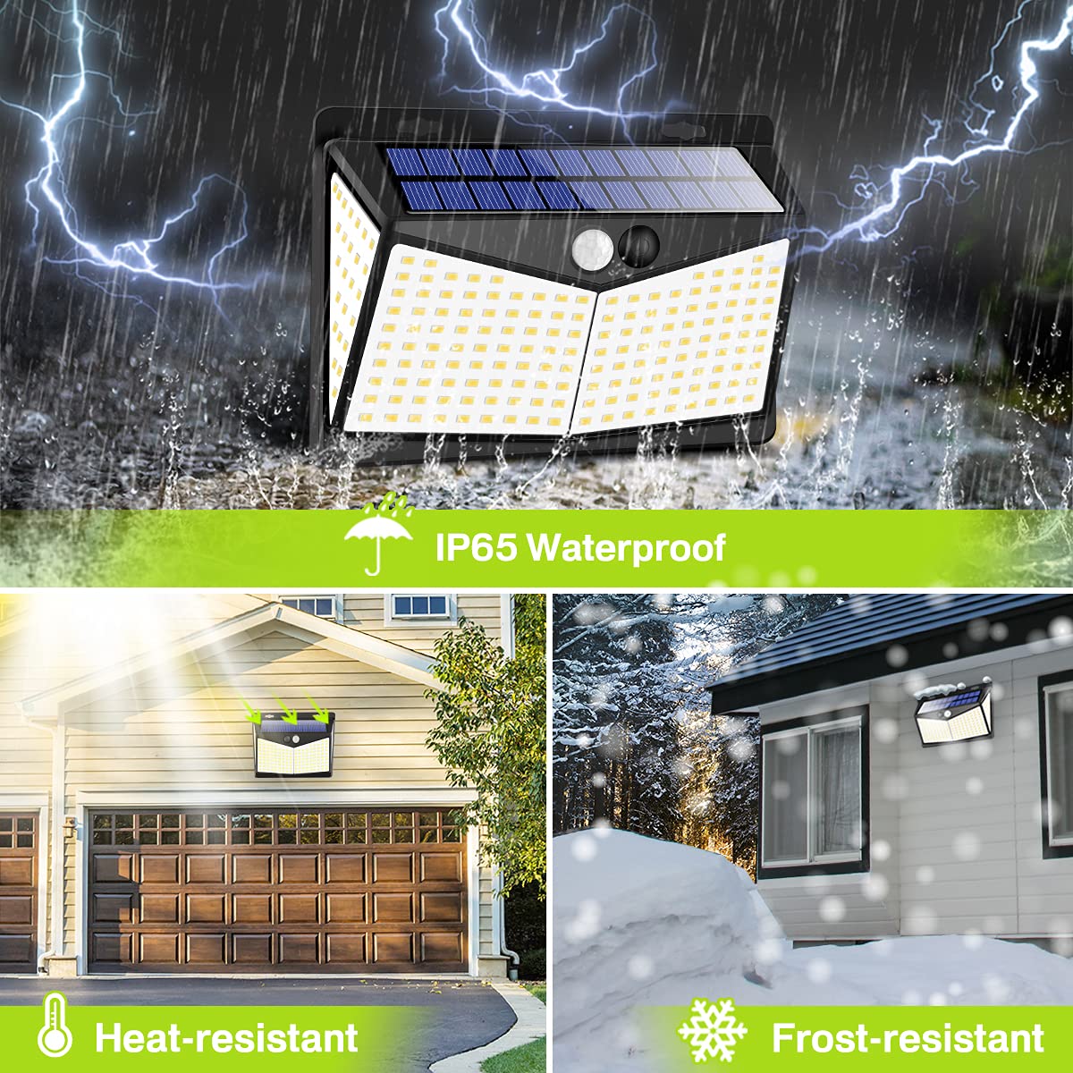Seed Alarm Solar Lights Outdoors 208 LED/3 Modes, Security Motion Sensor Night Lights, Wire-Free, IP65 Waterproof, Solar LED Light for Garden, Fence, Patio, Garage and Stairs (2 Pack)