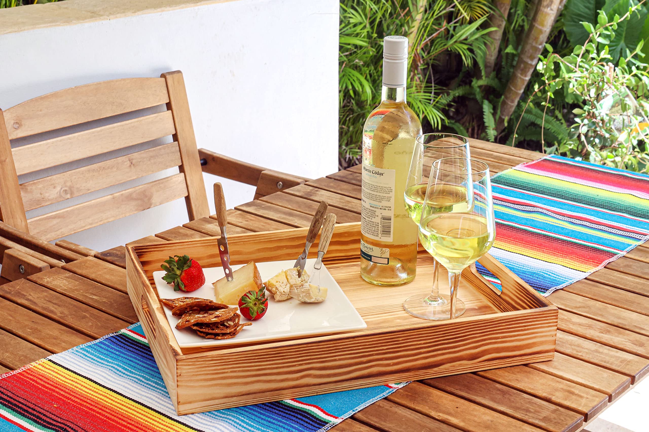 Wood Serving Tray with Handles Rectangular Wooden Coffee Table Breakfast Large Tray for Eating, Bedroom, Kitchen, Living Room - 17x13 inches