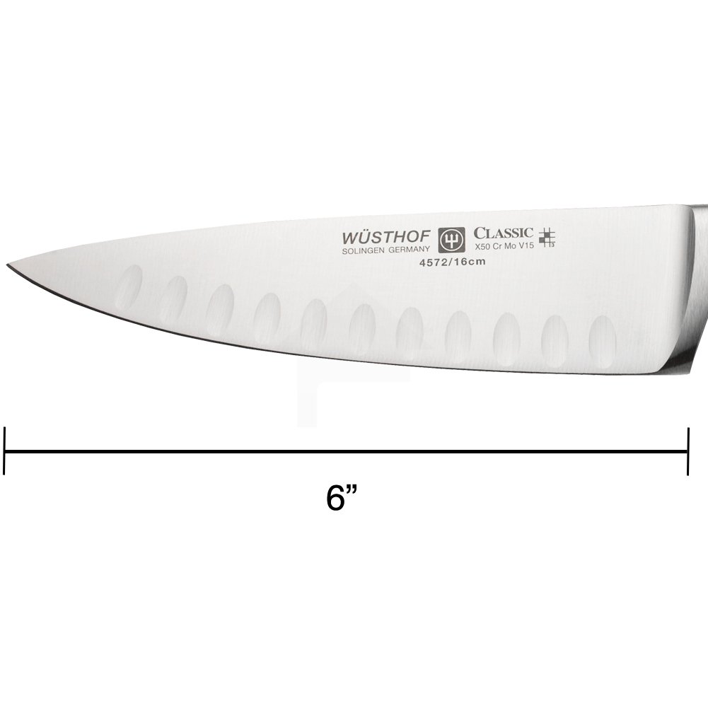 Wusthof Classic High Carbon Steel Knife Hollow Edge Cook's Knife, 6 Inch