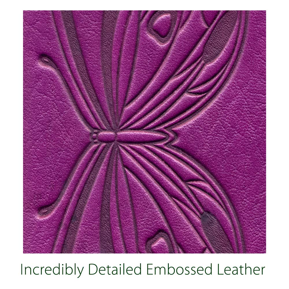 Oberon Design Butterfly Embossed Genuine Leather Checkbook Cover, 3.5x6.5 Inches, Orchid, Made in the USA