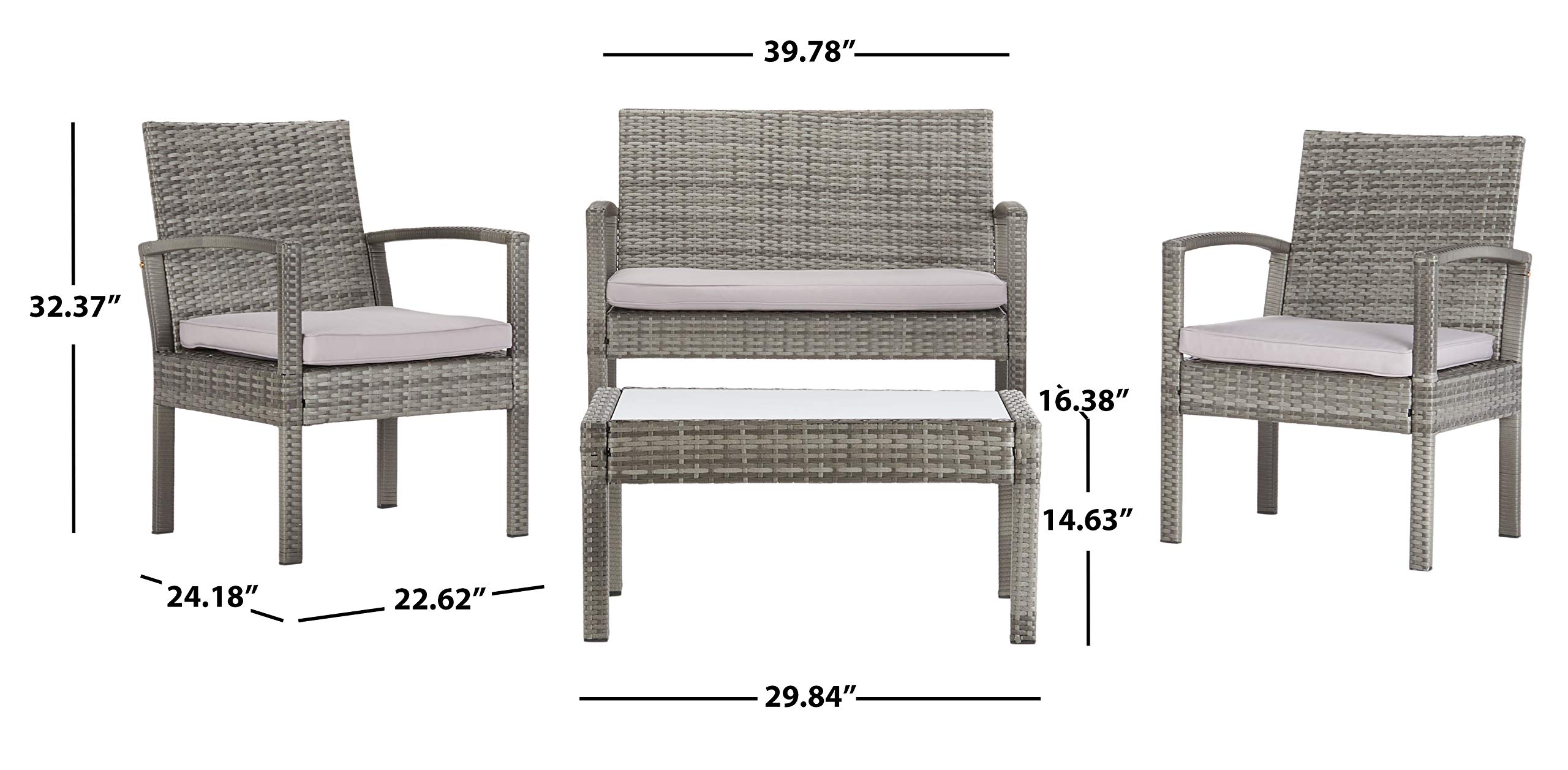 Safavieh PAT7507B Collection Bassey Grey 4-Piece Outdoor Living Patio Set