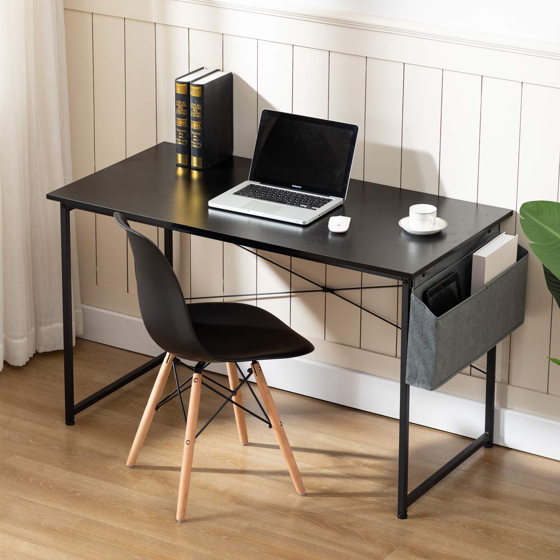 Sengo 55" Black Computer Desk Home Office Desk Work Table Study Writing Table Workstation Desk for Home Office Furniture
