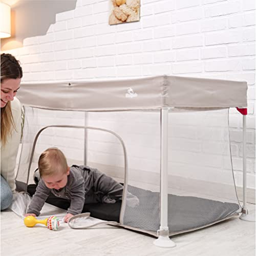 Sleepah Foldable Travel Crib β Lightweight Portable Play Pen + Backpack, Play-Yard with Waterproof Mattress β Easy to Pack Fits in a Suitcase, Sets up in 30 Seconds Safe for Infants & Toddlers (Beige)
