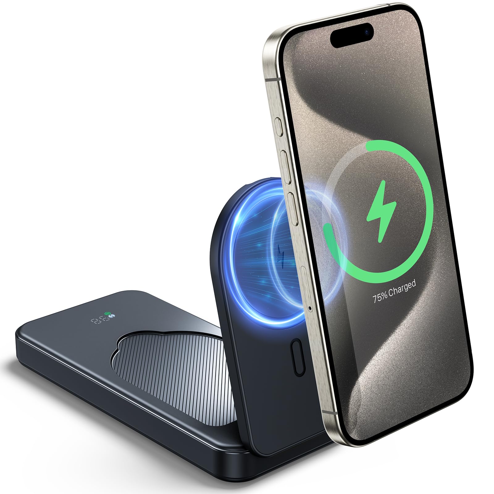 SQERO Wireless Portable Charger Power Bank with Magnetic Foldable Stand Charge Station Compatible with MagSafe, 10000mAh 22.5W PD Fast Charging for Magsafe Battery Pack (Black)