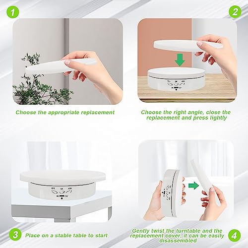 Remote Motorized Rotating Display Stand,3 in 1 Turntable Motorized White Lazy Susan with 5.74/7.08/8.66 inch Replacement Cover for Photography Products and Craft Shows(3 Modes