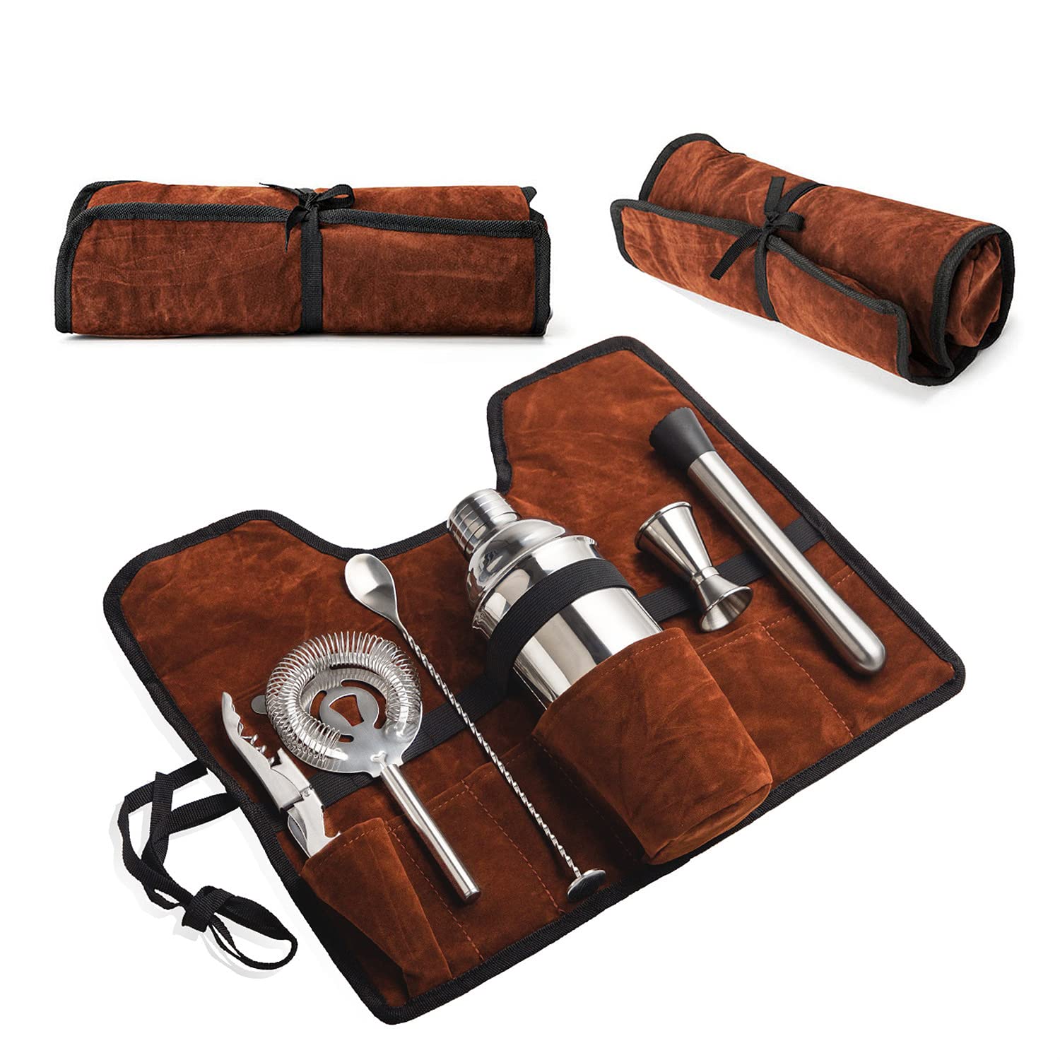 Wepikk Cocktail Shaker Set Bar Tools Mixology Bartender Kit Stainless Steel Drink Mixer Portable Carry Bag Travel Kit 25.4 oz Martini Whisky Mojito Margarita Tequila