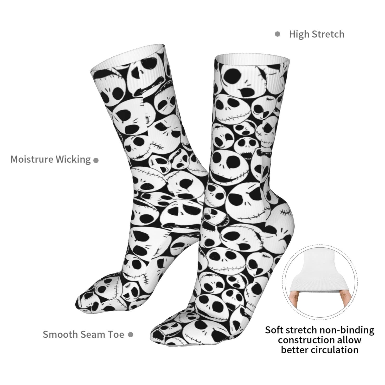 Obund Jack-Skellington Socks Halloween Socks Long Socks Funny Novelty Crew Socks Gifts For Men And Women