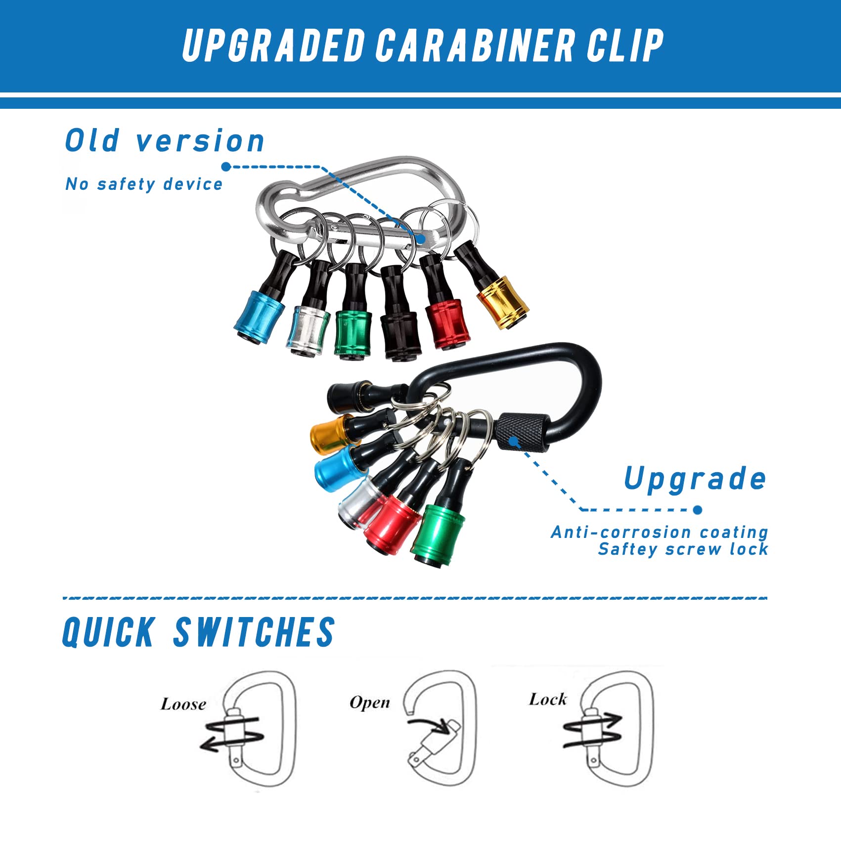 SLIMIC 6pcs 1/4 inch Hex Shank Aluminum Alloy Screwdriver Bits Holder Light-weight Quick-change Upgrade Push to Unlock Extension Bar Keychain Drill Screw Adapter Change Portable